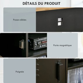 HOMCOM TV Stojan pro televizory do 55'' s 2 skříňkami, nastavitelné nohy, černý kovový rám, přírodní dřevěný vršek, 150 x 40 x 50 cm
