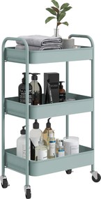HOMCOM Skladovací vozík na kolečkách se 3 košíky a ocelovým rámem pro obývací pokoj, ložnici, kancelář a kuchyň 45x30x79 cm Světle modrá | Aosom