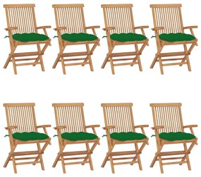 Zahradní židle se zelenými poduškami 8 ks masivní teak,  3072909