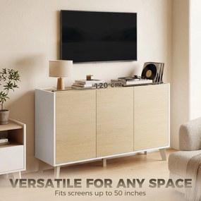 HOMCOM kuchyňské buffet, severský úložný nábytek, 3 dveře se soft-close, 6 přihrádek, přírodní vzhled dřeva a bílá
