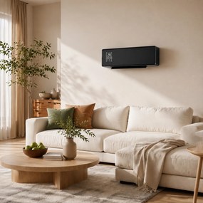 HOMCOM Nástěnný keramický elektrický ohřívač 2000 W, ventilátor, termostat, časovač, dálkové ovládání, skleněný panel, černý