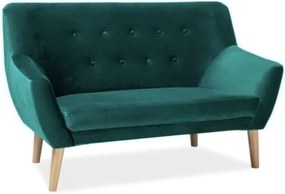 Pohovka Nordic II Velvet, zelená / přírodní dřevo