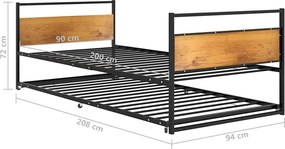 Rám vysouvací postele černý kov 90 x 200 cm 324748