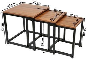 Set 3 konferenčních stolků KASTLER new TYP 3 MDF ořech, kov černý lak