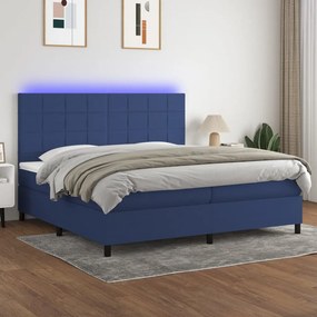 Box spring postel s matrací a LED modrá 200x200 cm textil 3134907
