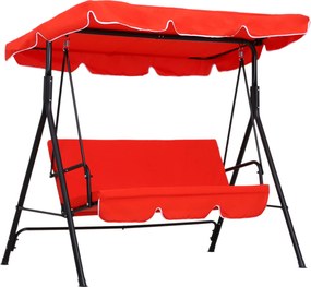 Kovový zahradní houpací křeslo Outsunny pro 3 osoby s nastavitelnou markýzou, sedadlem a opěrkami 1,72D x 1,1Š x 1,52V m Černá ocel Červený polyester