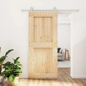 Posuvné Dveře S Kováním 90 X 210 Cm Masivní Borové Dřevo