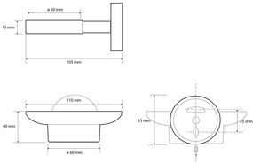 Sapho, X-ROUND BLACK mýdlenka, mléčné sklo, černý, XR803B