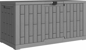 Outsunny 379 l uzamykatelný venkovní úložný box s plynovým pístem — dřevěný vzhled odolný proti UV, kávově hnědý, 122,5 × 56 × 62 cm | Aosom