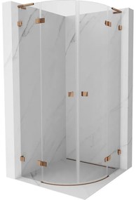 Mexen Lunar, L půlkruhový výklopný sprchový kout 90 x 90 cm, 8mm čiré sklo, profil růžové zlato, 833L-090L-090P-60-00