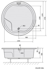 Polysan ROYAL ROUND kulatá vana s konstrukcí 172x172x49cm, bílá, 73211