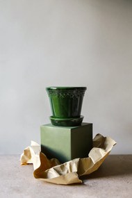 Malý květináč Københavner s podstavcem s glazurou 14 cm zelený