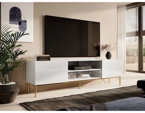 TV stolek\skříňka Koda 200 K, Barva: bílý / bílý lesk + zlatý