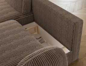 Rohová sedací souprava Tesalia s funkcí spaní a úložným prostorem, světle hnědý velur, levostranná