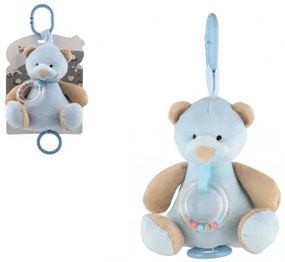 Medvěd plyš 18cm závěs na postýlku/kočárek nat. hrací strojek modrý na kartě v sáčku 0+