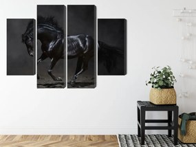 Vícedílný obraz Černý Kůň Ve Cvalu Nedostatek Nedostatek Přírodní plátno 80x60