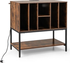 Costway Stojan na gramofon s nabíjecí stanicí a vinylovou postranní úložnou