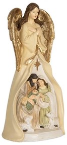Béžová antik dekorace anděl se svatou rodinou Angel - 15*12*31 cm