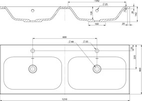 Sapho Sapho, SIDRA dvojumyvadlo, litý mramor, 121x46cm, bílá, SD121