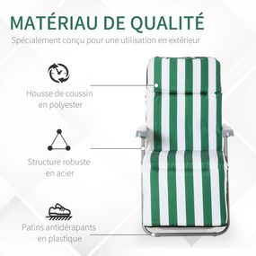 Outsunny Sada 2 nastavitelné skládací lehátka do zahrady v zelené a bílé oceli | Aosom