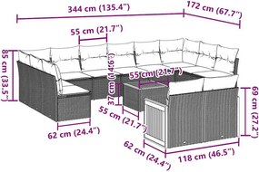 13dílný zahradní sedací souprava s poduškami černý polyratan 3260530