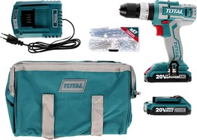 Vrtací šroubovák aku s příklepem, 20 V Li - ion (2x), 2000 mAh, v tašce, sada 50 ks TOTAL TIDLI2002E