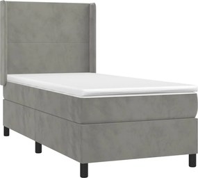 Box spring postel s matrací a LED světle šedá 80 x 200 cm samet 3139409