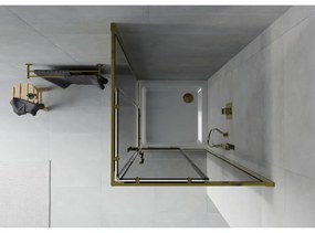 Mexen Rio, čtvercový sprchový kout s posuvnými dveřmi 70 (dveře) x 70 (dveře) x 190 cm, 5mm šedé sklo, zlatý profil + bílá sprchová vanička SLIM, 860-070-070-50-40-4010G