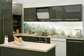 DIMEX | Fototapeta do kuchyně Sluneční paprsky nad lesem KI-260-196 | 260 x 60 cm | zelená, bílá, krémová