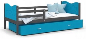 Dětská postel MAX P 80x160cm s šedou konstrukcí v modré barvě s motivem vláčku