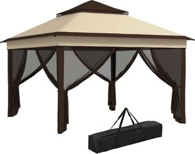 Skládací altán Outsunny 3x3x2,7m s nastavitelnou výškou dvojité střechy, moskytiérou, UV30+ ochranou, voděodolný a s nosičem - ideální pro zahradní pá