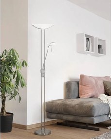 Stojací lampa v matně stříbrné barvě se skleněným stínidlem (výška 180 cm) BAYA – EGLO