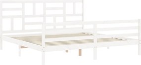Rám postele s čelem bílý 200 x 200 cm masivní dřevo 3194917