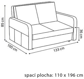 Pohovka VIVA II PUFF | 133 cm | rozkládací + úložný prostor | kapsy na bocích | VÝBĚR TKANIN