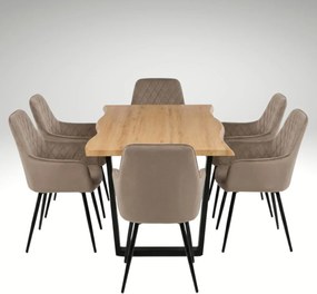 Vikio Jídelní set pro 6 osob 160x90 cm dub noha U béžová židle s područkami VJS166-6CA