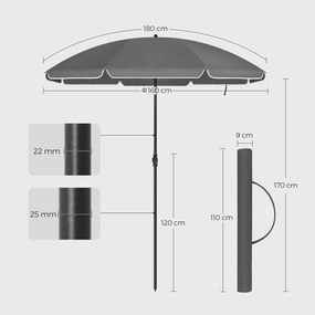 Slunečník SOLARA, Ø160 cm, šedá SongmicsHome