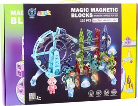 LEAN Toys Magnetické prostorové kostky, kuličková dráha, postavičky, svítící, 120 ks.