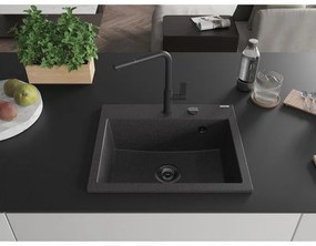 Mexen Oscar, 1-komorový granitový dřez 580x490x205 mm, černá skvrnitá, 6519581000-76-B