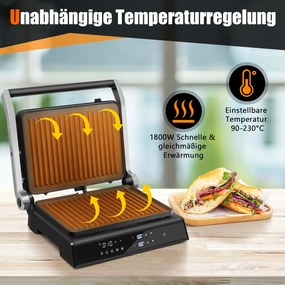 Costway 3-v-1 1800 W Panini lisovací gril s nepřilnavými deskami elektrický gril