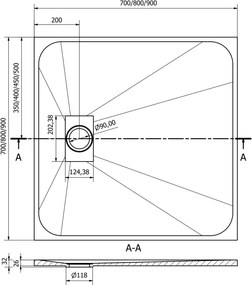 Mexen Hugo, SMC čtvercová sprchová vanička 80 x 80 cm, šedá, 42618080