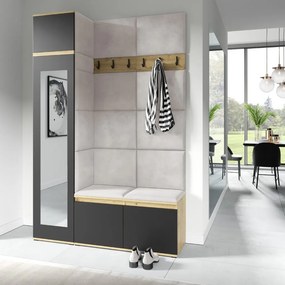 Eka Předsíňová stěna s čalouněnými panely Trinity 22 - Dub Artisan s černou / Krémová bílá 2301