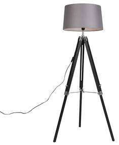 Stojací lampa stojan černá s stínítkem 45 cm lněné tmavě šedé