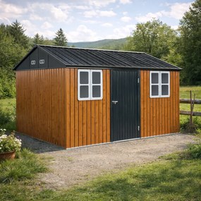 Plechový zahradní domek na nářadí, hnědá/antracitová, 3,6x3,1x2,5 m, GABKO