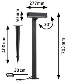Paulmann 94546 Plug&Shine Ito Horizontal, zahradní sloupek, 6W LED 3000K, antracit, výška 70cm, IP65