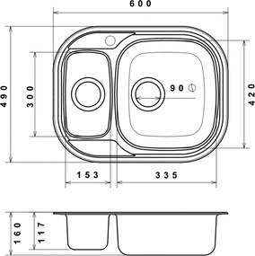 Erga HD, 1,5-komorový ocelový dřez 600x490x160 mm + sifon, dekor broušený satén, ERG-MLS-HD6049BS