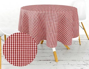 Ervi bavlněný ubrus na stůl kulatý - Tradiční kostka - červená