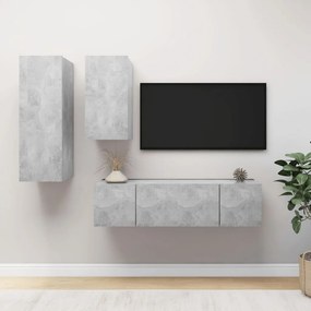 4dílný set TV skříněk betonově šedý kompozitní dřevo 3079151