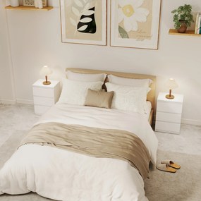 HOMCOM Noční stoly, sada 2 ks, 3 zásuvky, bezúchytový design, vzhled dřeva, bílá