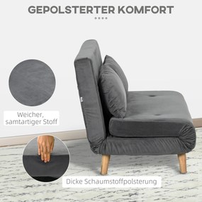 HOMCOM 2místná rozkládací pohovka s funkcí lůžka, rozkládací pohovka s nastavitelným opěradlem, šedý sametový vzhled, 130 x 78 x 79 cm do obývacího p…