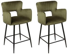 Sada 2 sametových barových židlí olivově zelené SANILAC Beliani